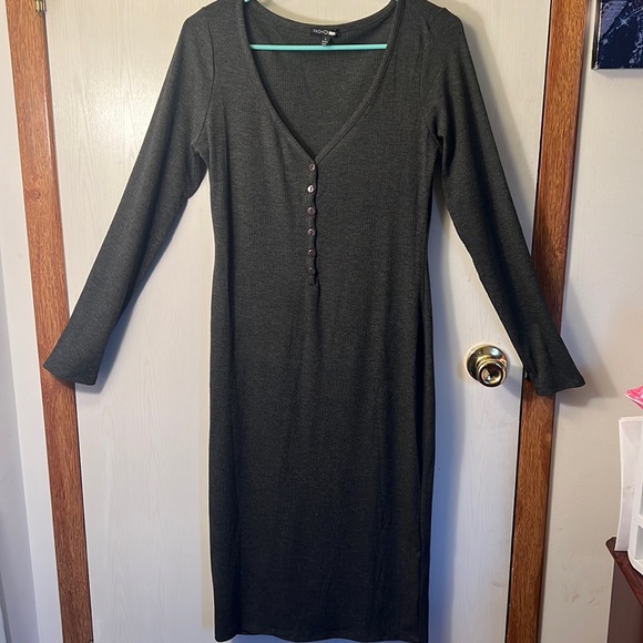 Fashion Nova | Dresses | Press My Buttons Ribbed Midi Dress Charcoal ...